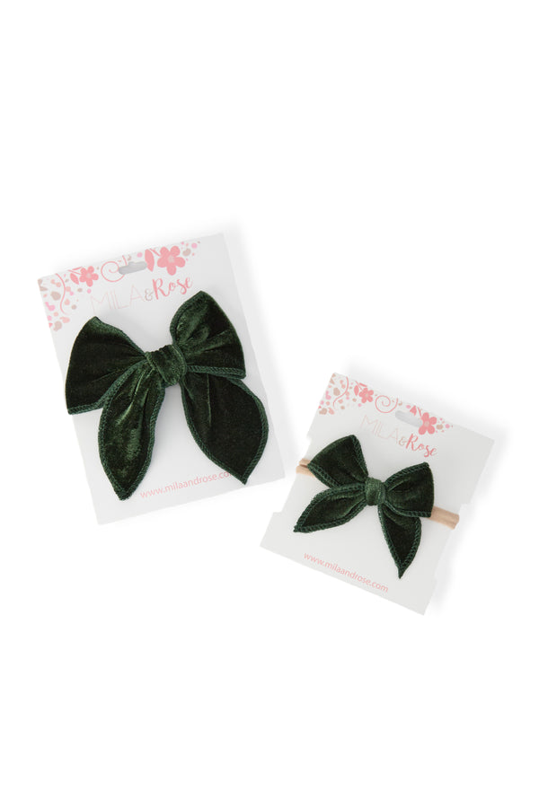 Classic Hair Bow - Juniper Green Velvet | Mila & Rose